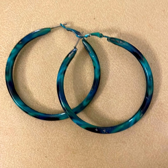 Jewelry | Teal And Black Large Metal Hoops | Poshmark